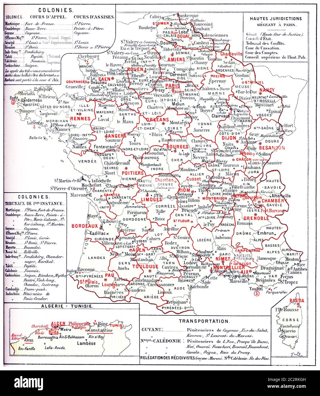 France judiciary map, vintage engraved illustration. Dictionary of ...