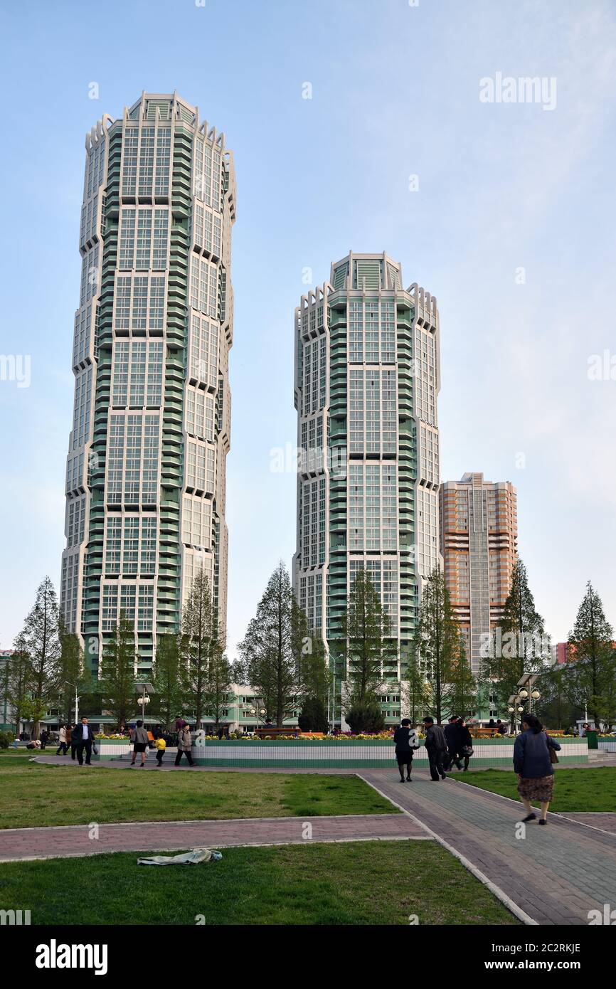 Pyongyang, North Korea - April 29, 2019: View on the skyscrapers in the ...