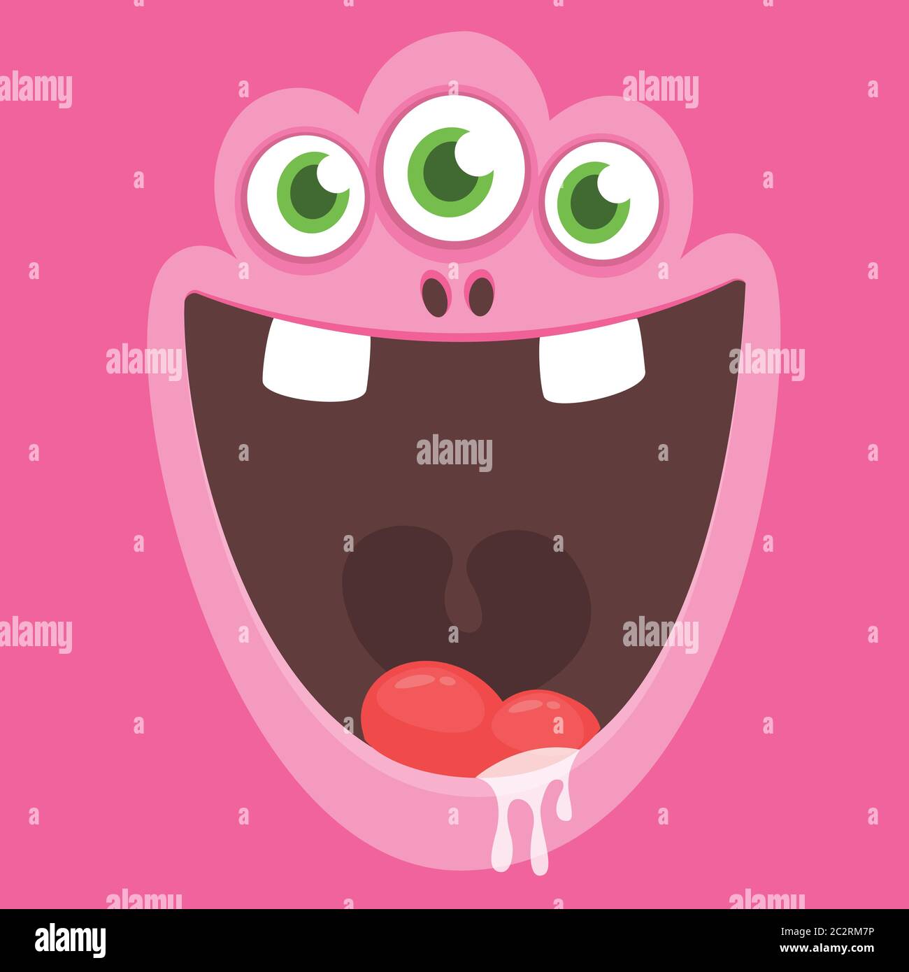 Cute cartoon monster face with three eyes. Vector monster square avatar ...