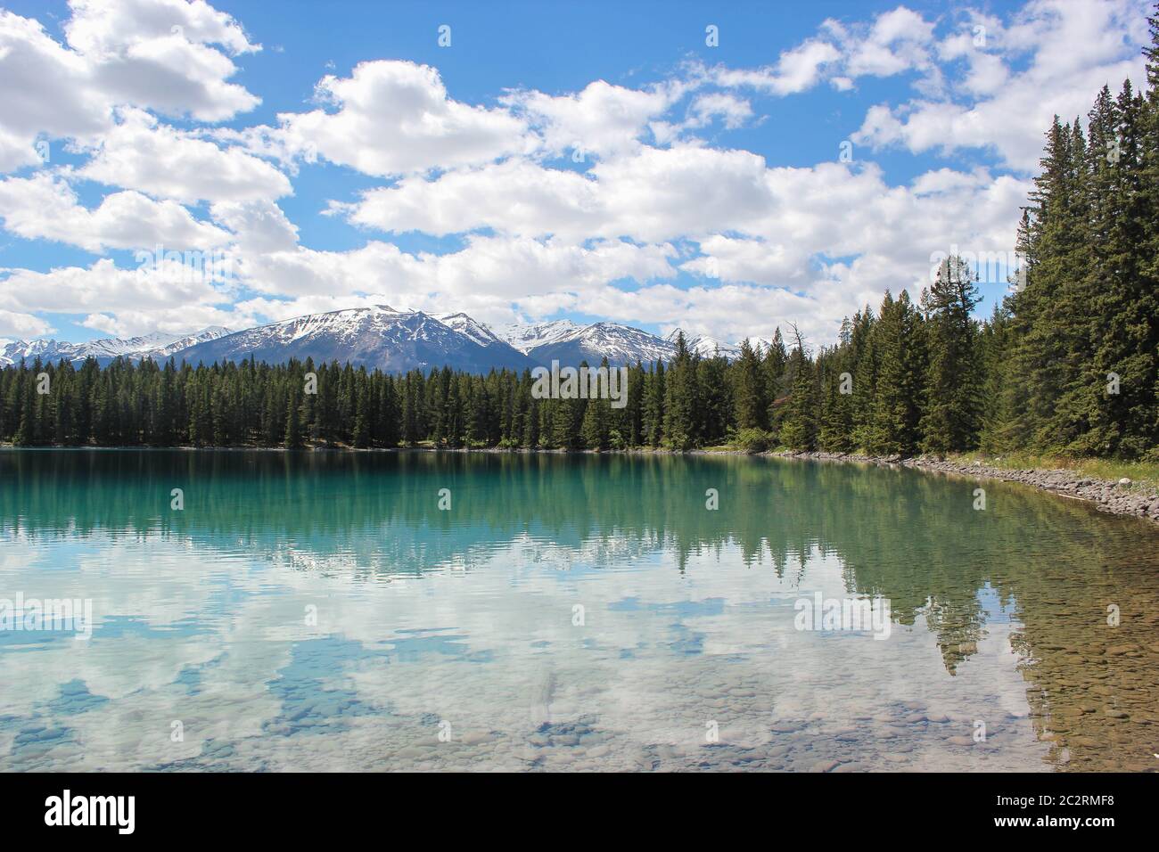 Wonderful scenic landscape of Annette Lake in Jasper National Park ...