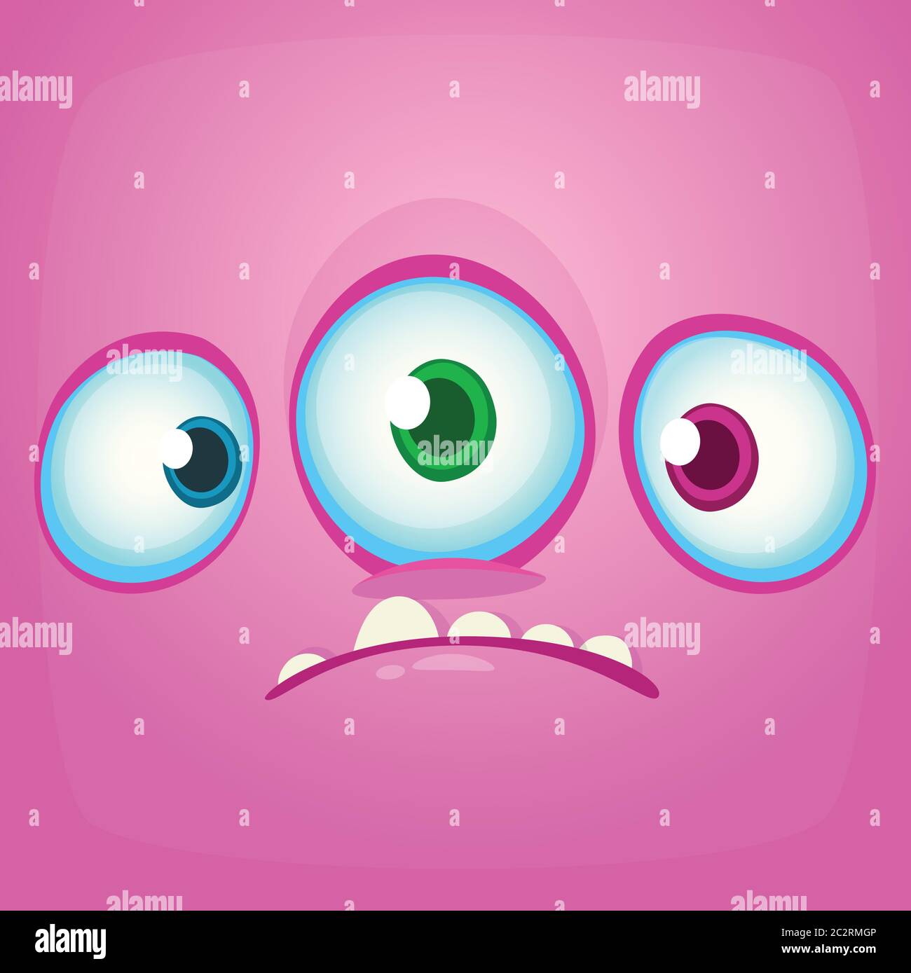 Sad cartoon monster face with three eyes. Vector Halloween monster ...