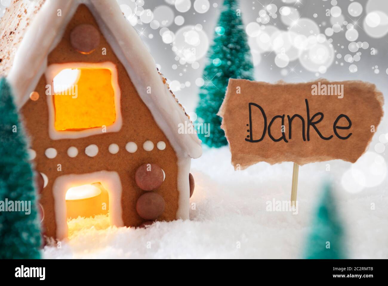 Sign With German Calligraphy Danke Means Thank You. Gingerbread House ...