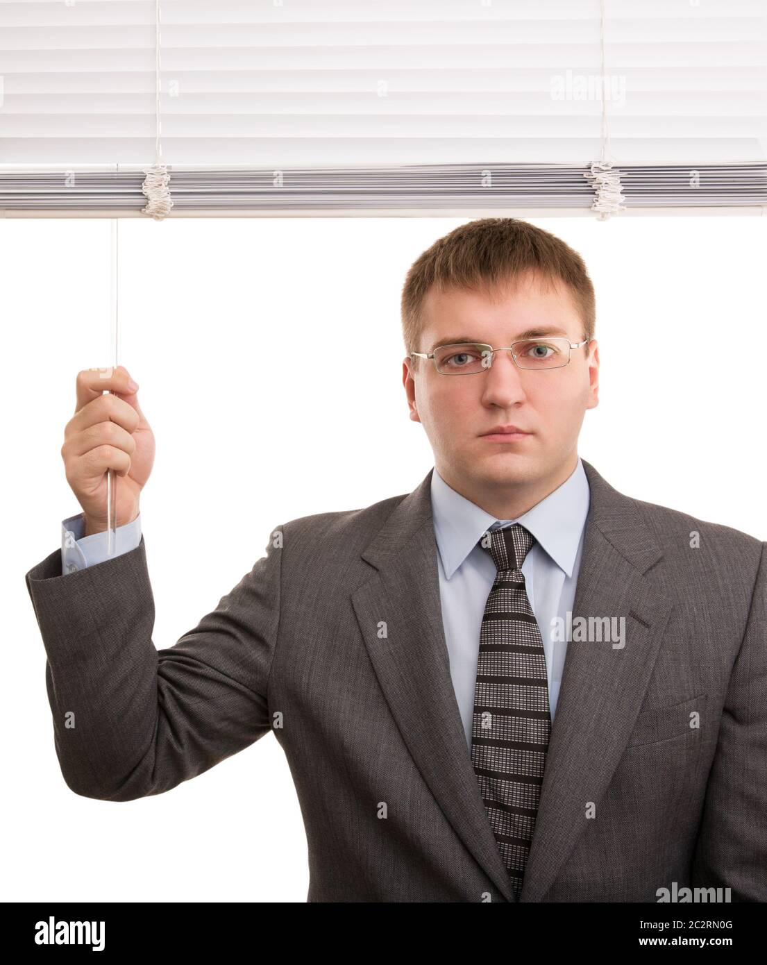 Office workers open white window blinds Stock Photo - Alamy