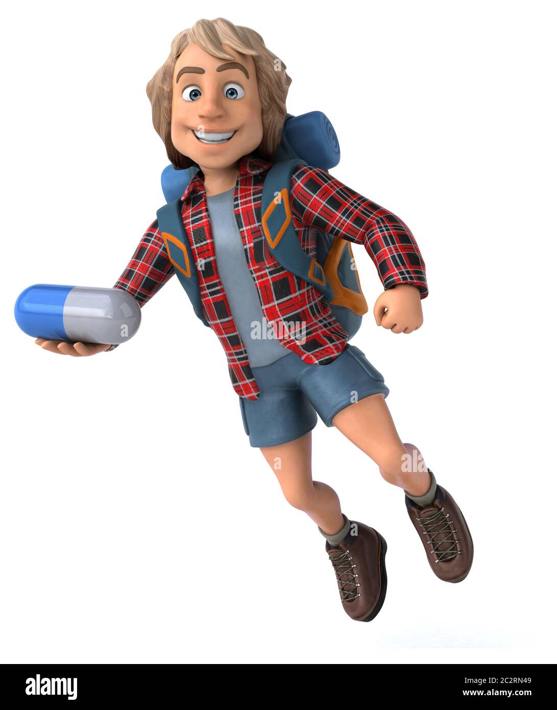 Fun backpacker cartoon guy Stock Photo - Alamy