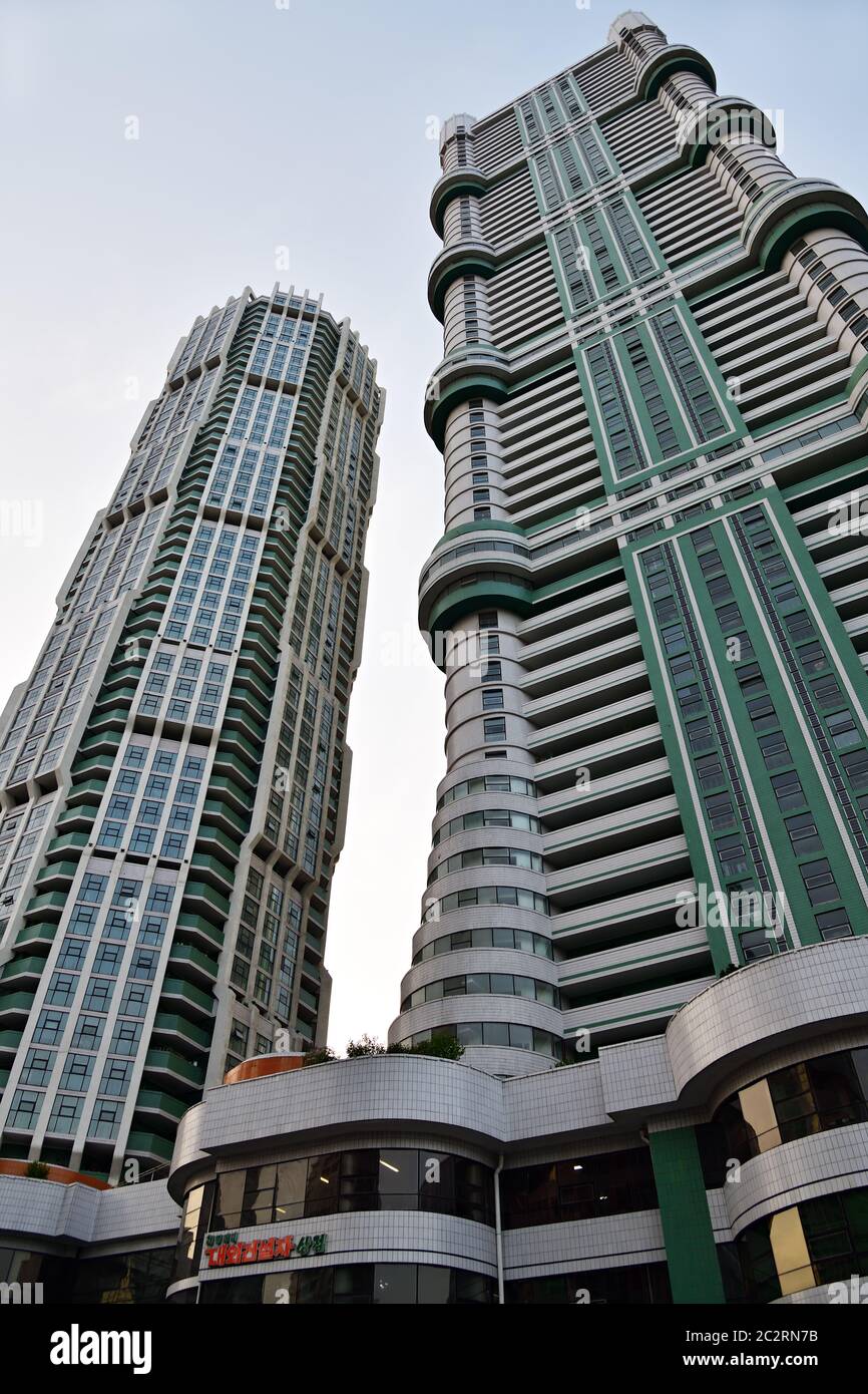 Pyongyang, North Korea - April 29, 2019: View on the skyscrapers in the ...