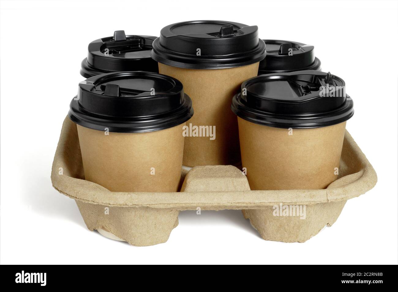 Paper Coffee Cups in Takeaway Container Tray on White Background Stock ...