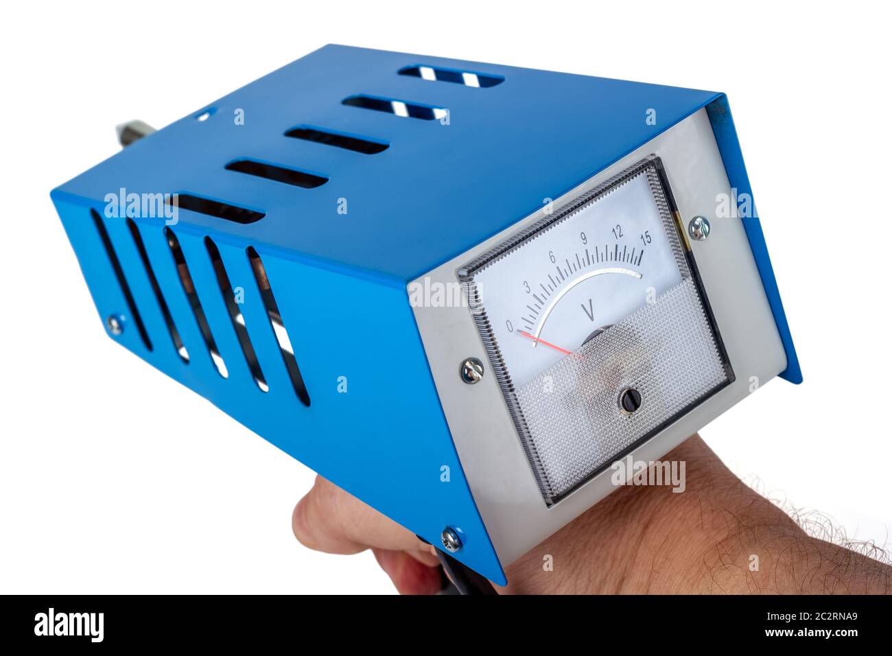 Analog car battery tester, power test load fork, isolated on a white ...