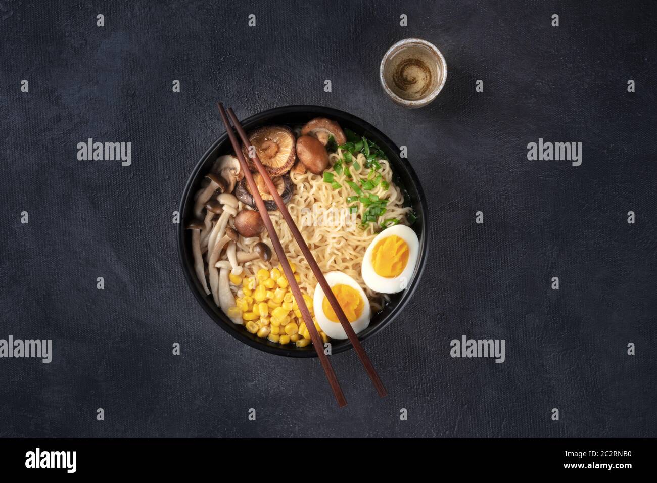 Ramen. Soba noodles with eggs, shiitake mushrooms, and vegetables ...