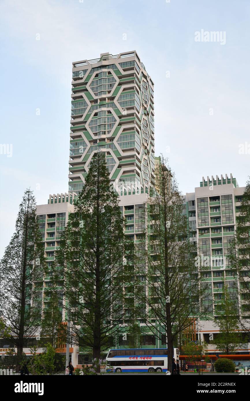 Pyongyang, North Korea - April 29, 2019: View on the skyscrapers in the ...