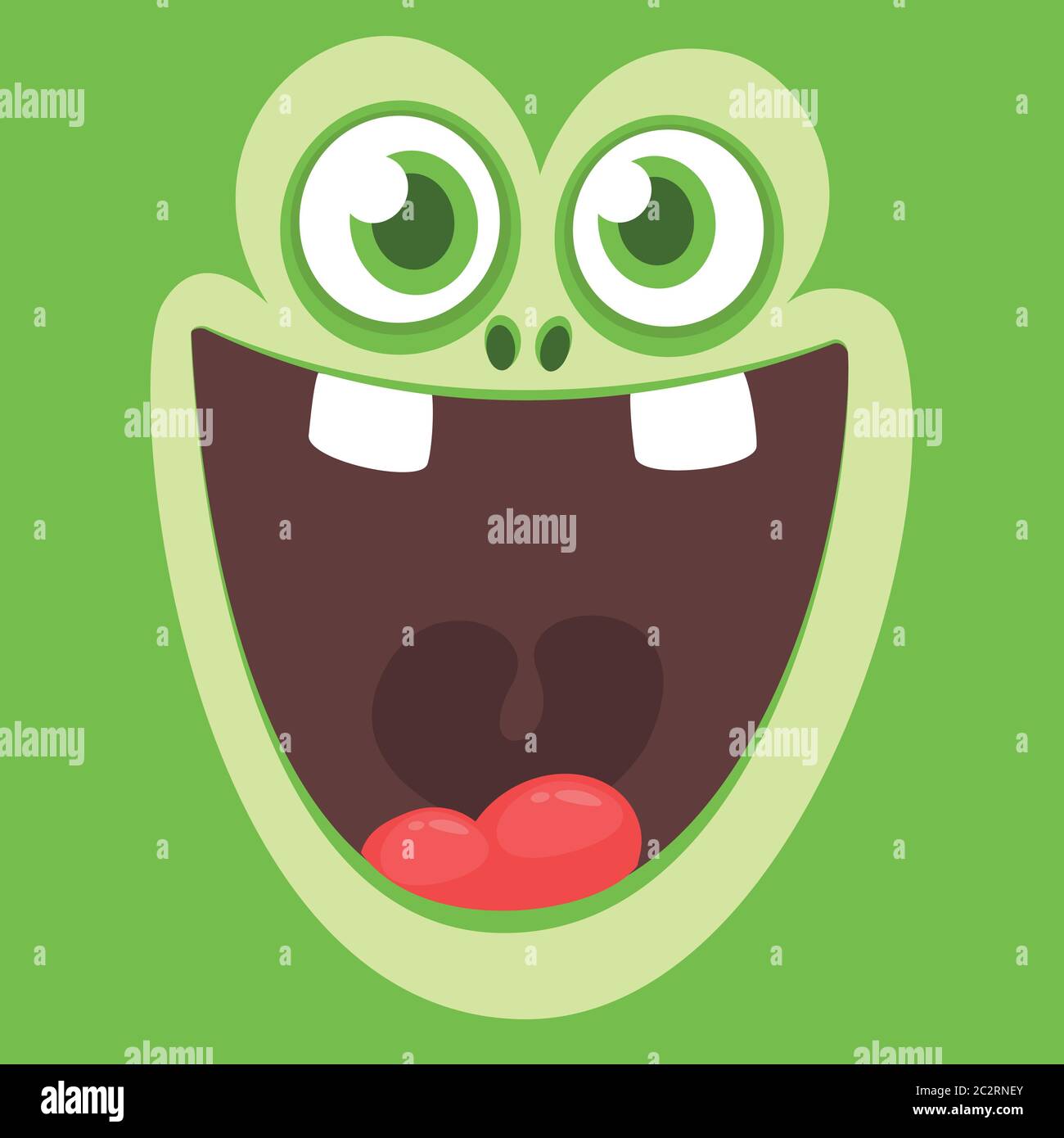 Funny cartoon green monster face. Vector Halloween monster square ...