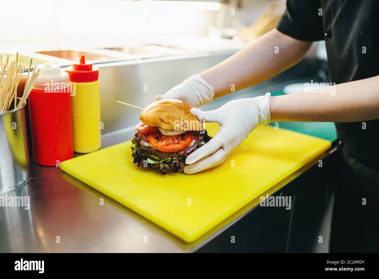 Chef prepares meat patty burger hi-res stock photography and images - Alamy