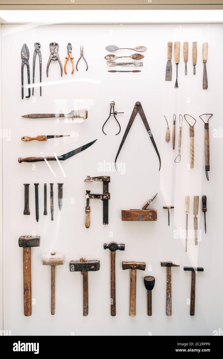 Vintage architect tools. Exhibit in the museum Stock Photo - Alamy