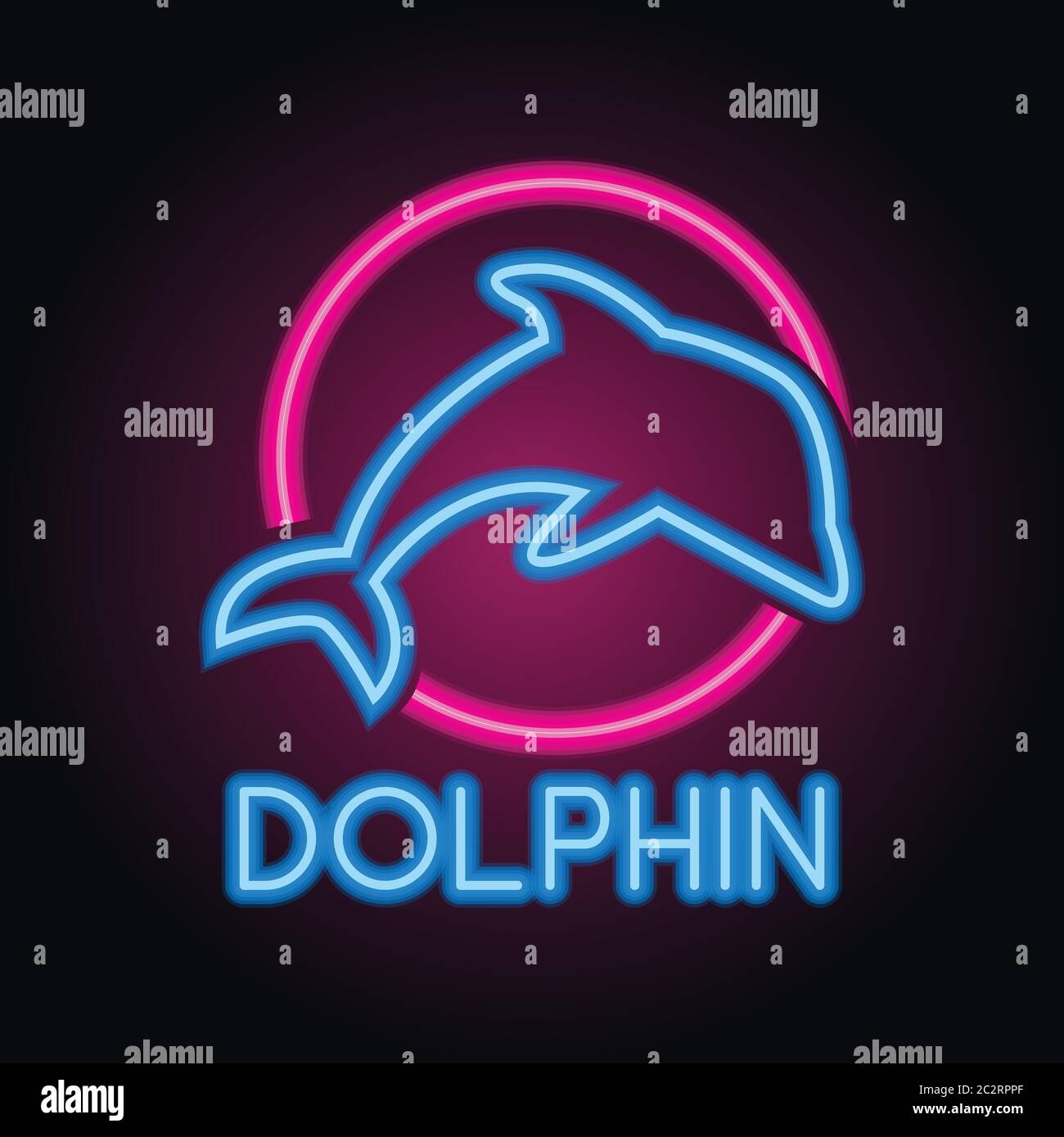 dolphin logo with neon sign effect. vector illustration Stock Vector ...