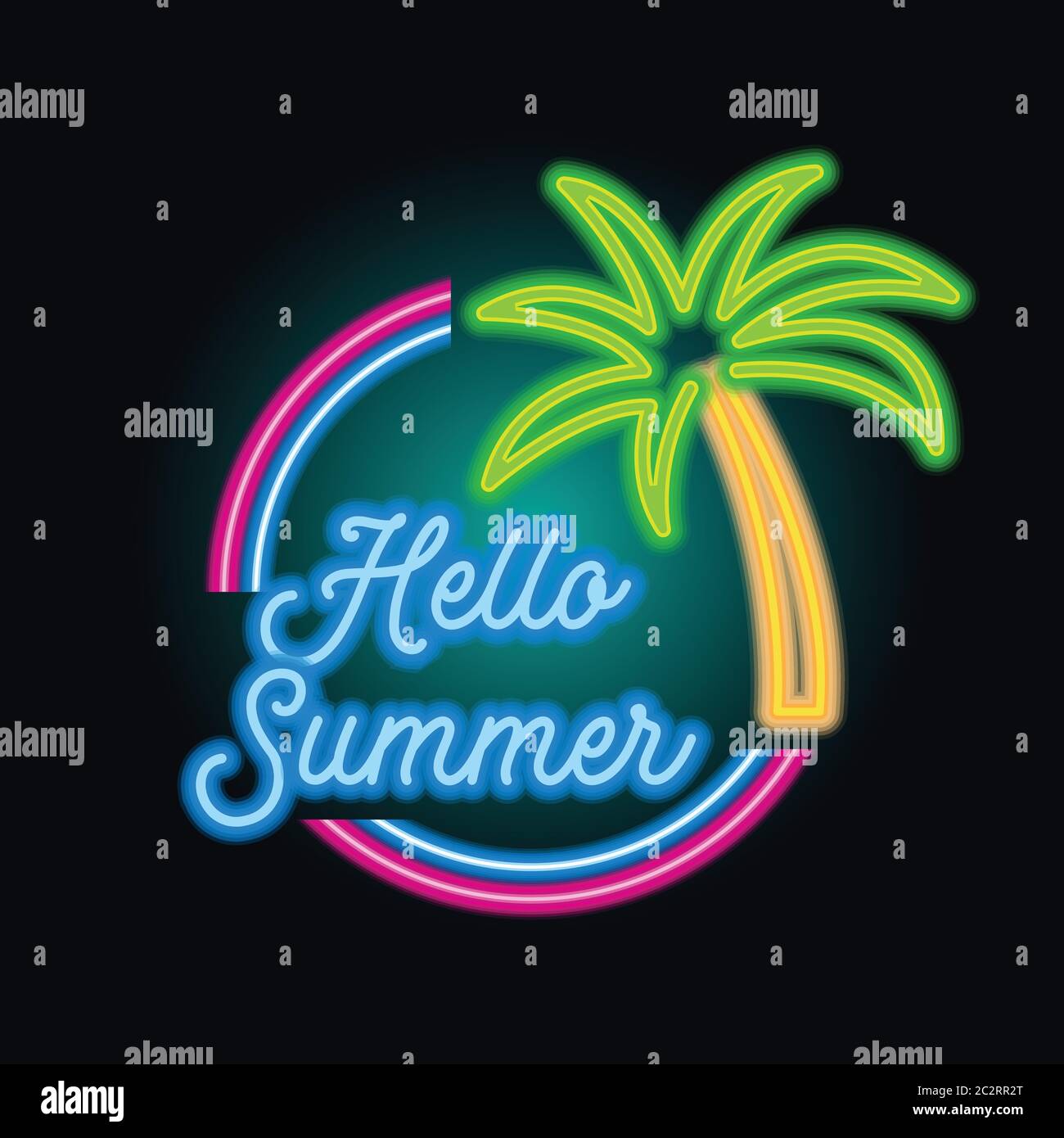 hello summer logo with neon sign effect. vector illustration Stock ...