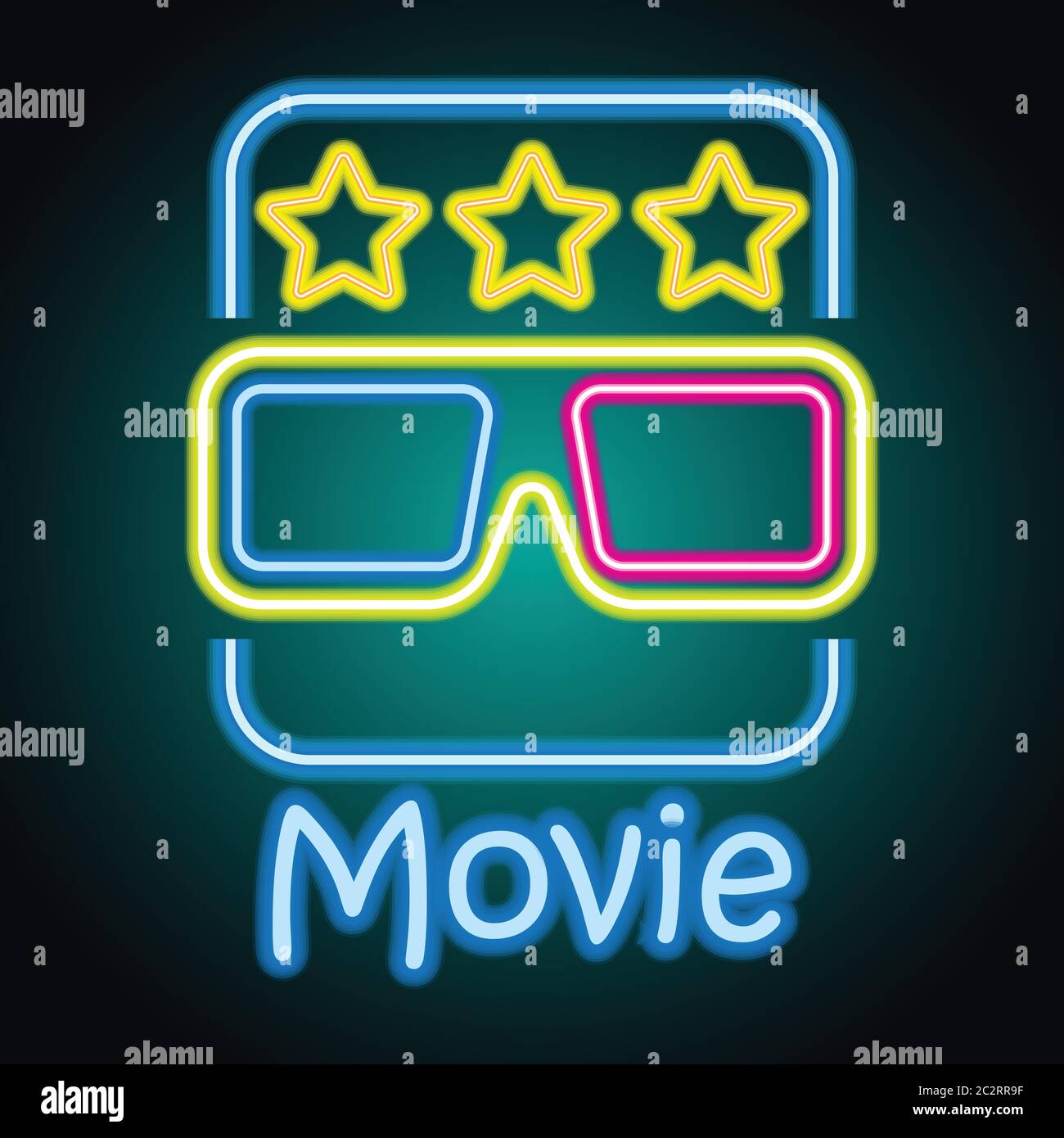 movie cinema entertainment logo with neon sign effect. vector ...