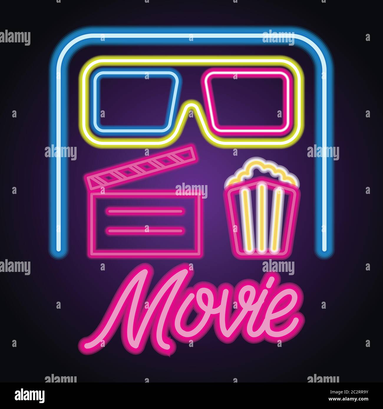 movie cinema entertainment logo with neon sign effect. vector ...