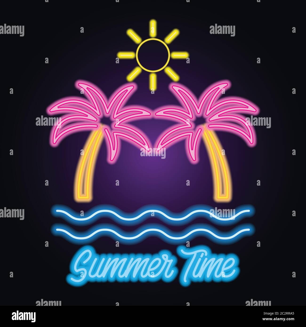 hello summer logo with neon sign effect. vector illustration Stock ...