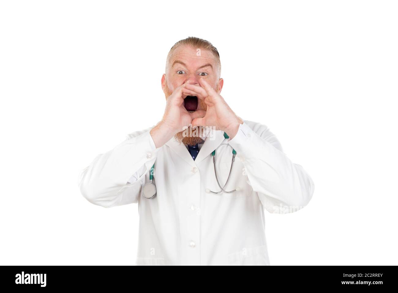 Angry redhead doctor shouting isolated on a white background Stock ...