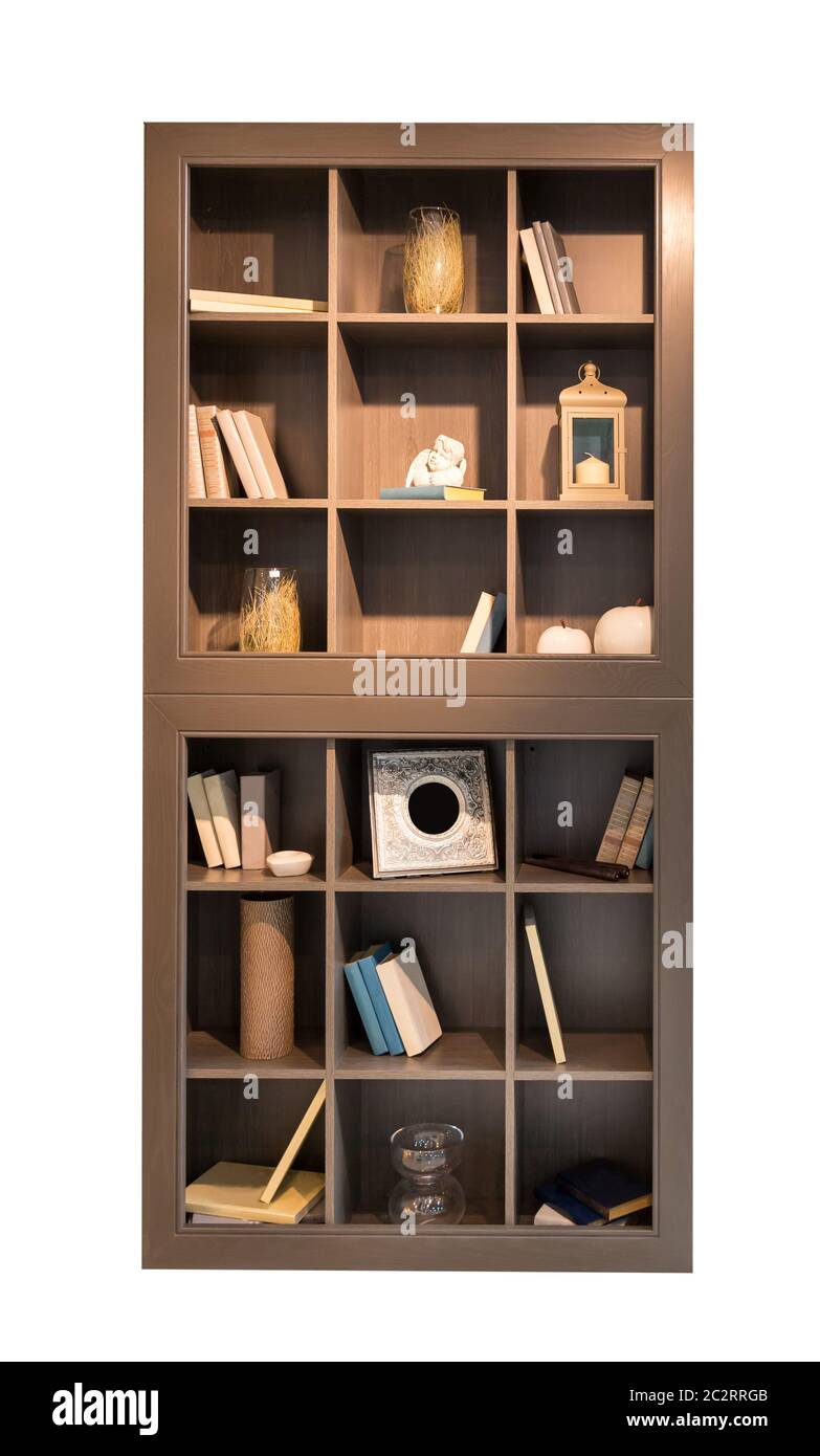 Wooden cupboard for books against white Stock Photo - Alamy