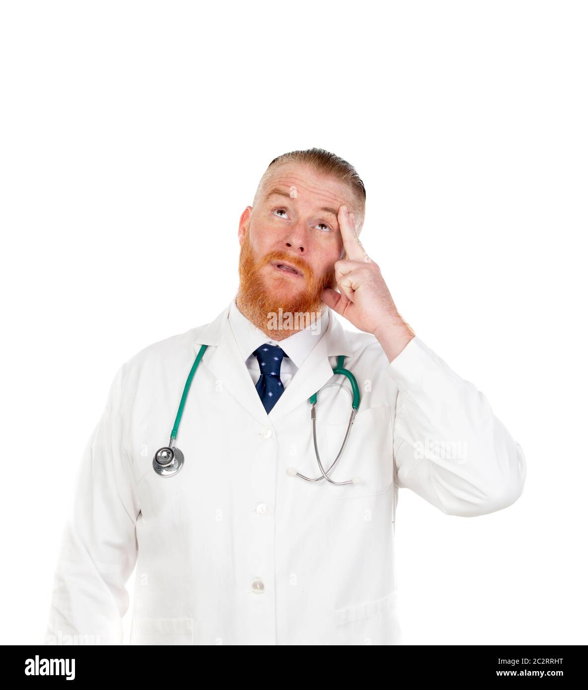 Pensive doctor isolated on a white background Stock Photo - Alamy