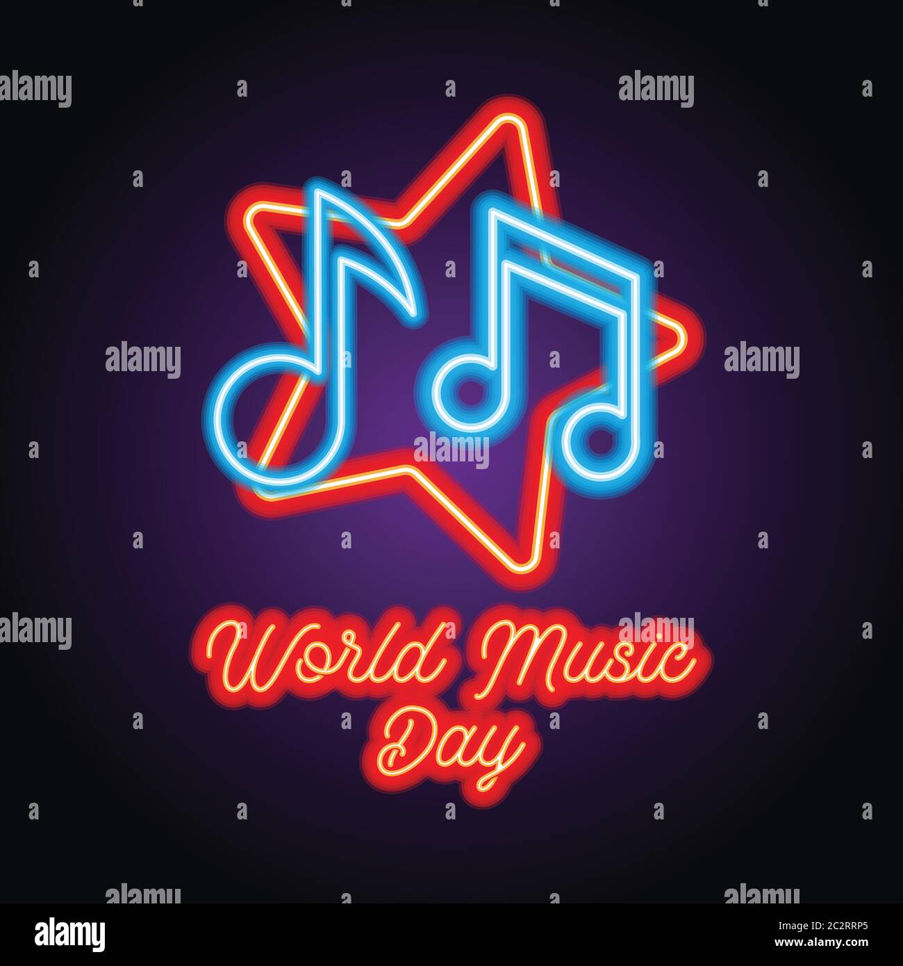 music logo with neon sign effect for world music day. vector ...