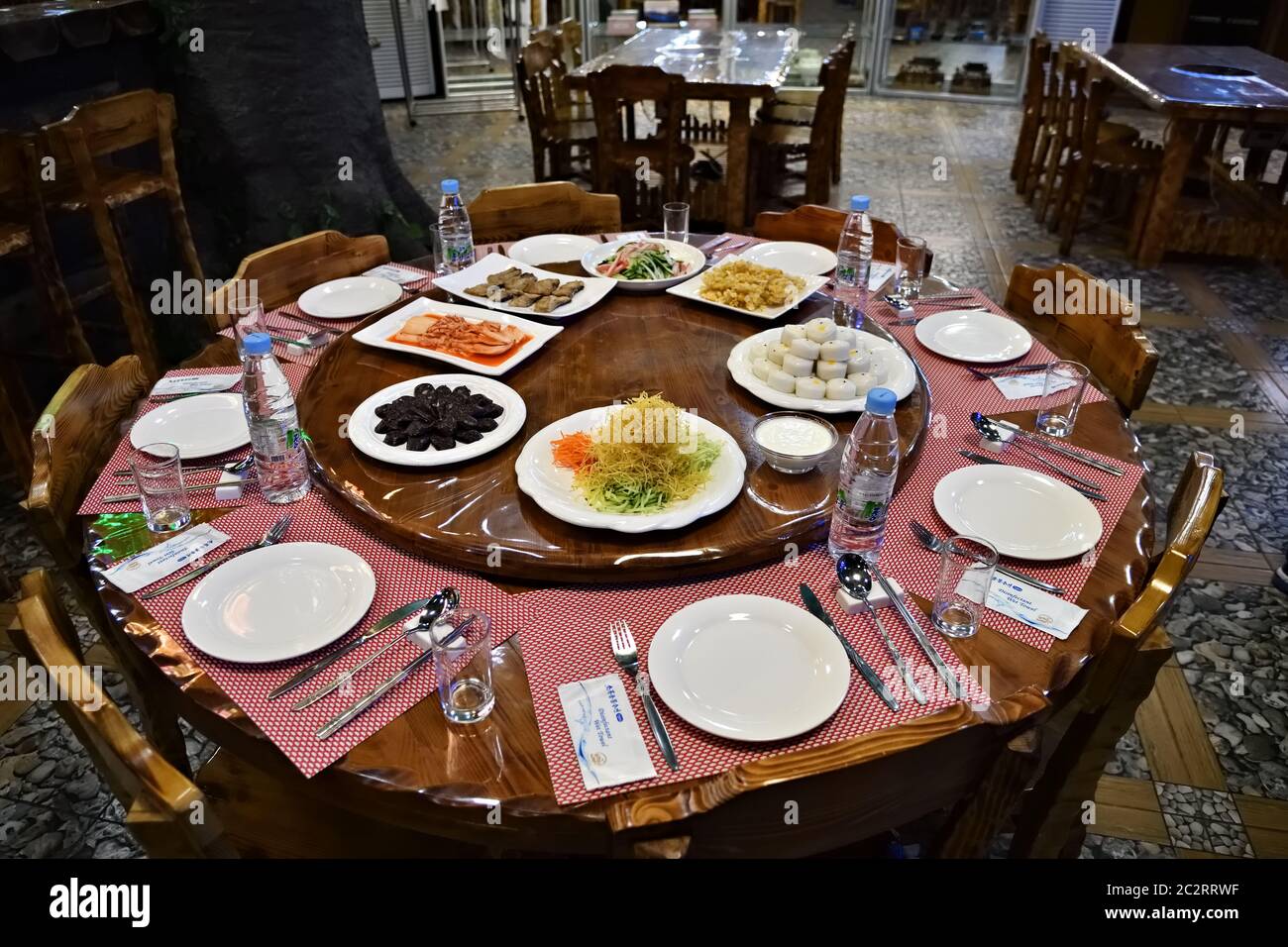 Pyongyang, North Korea - April 29, 2019: Interiors of the restaurant in ...