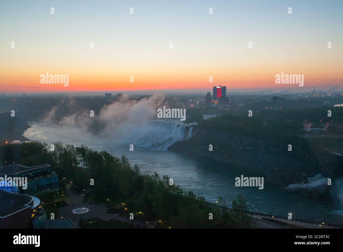 Scenic and wonderful view of Niagara Falls from above at sunrise ...