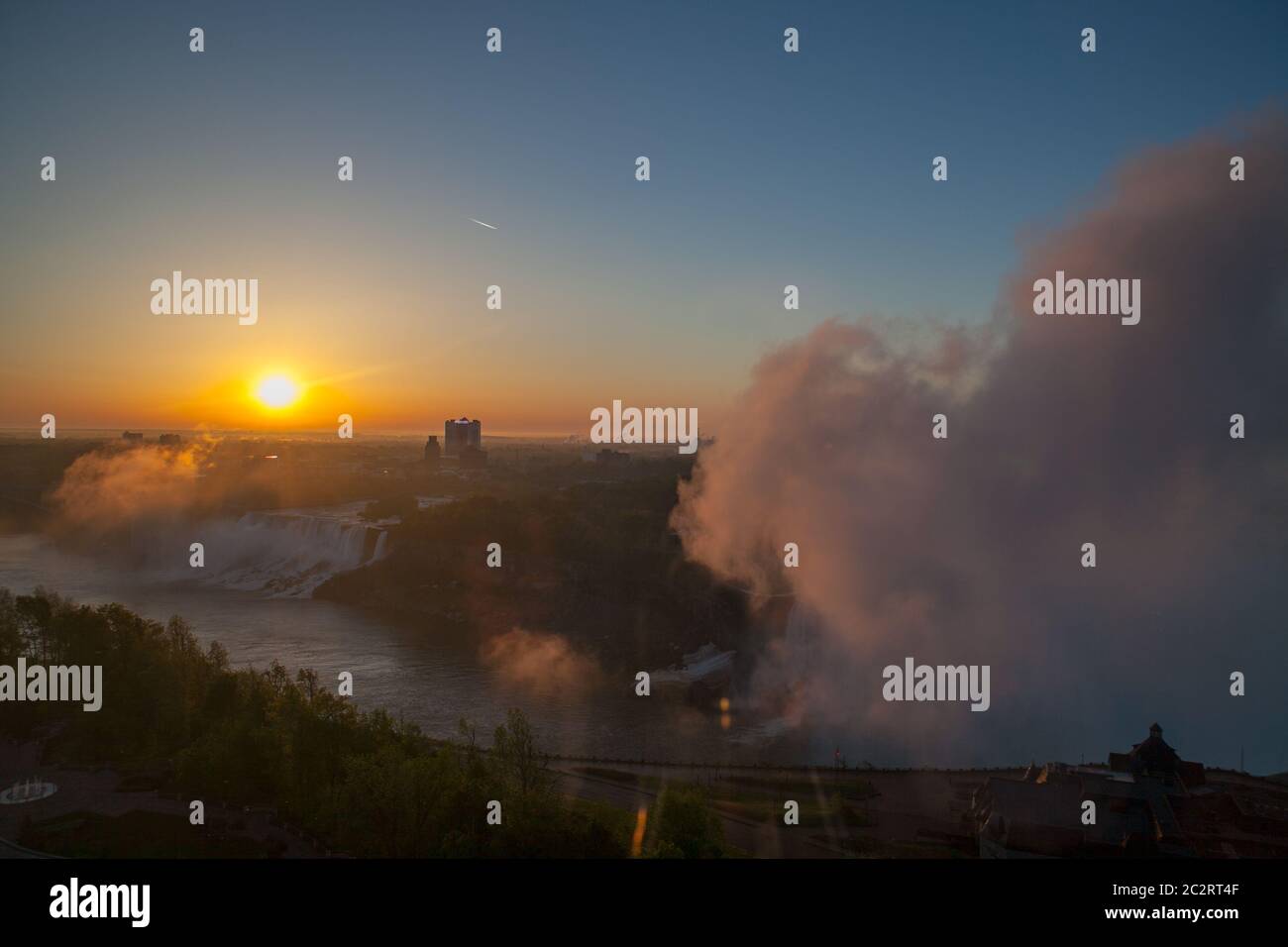 Scenic and wonderful view of Niagara Falls from above at sunrise ...