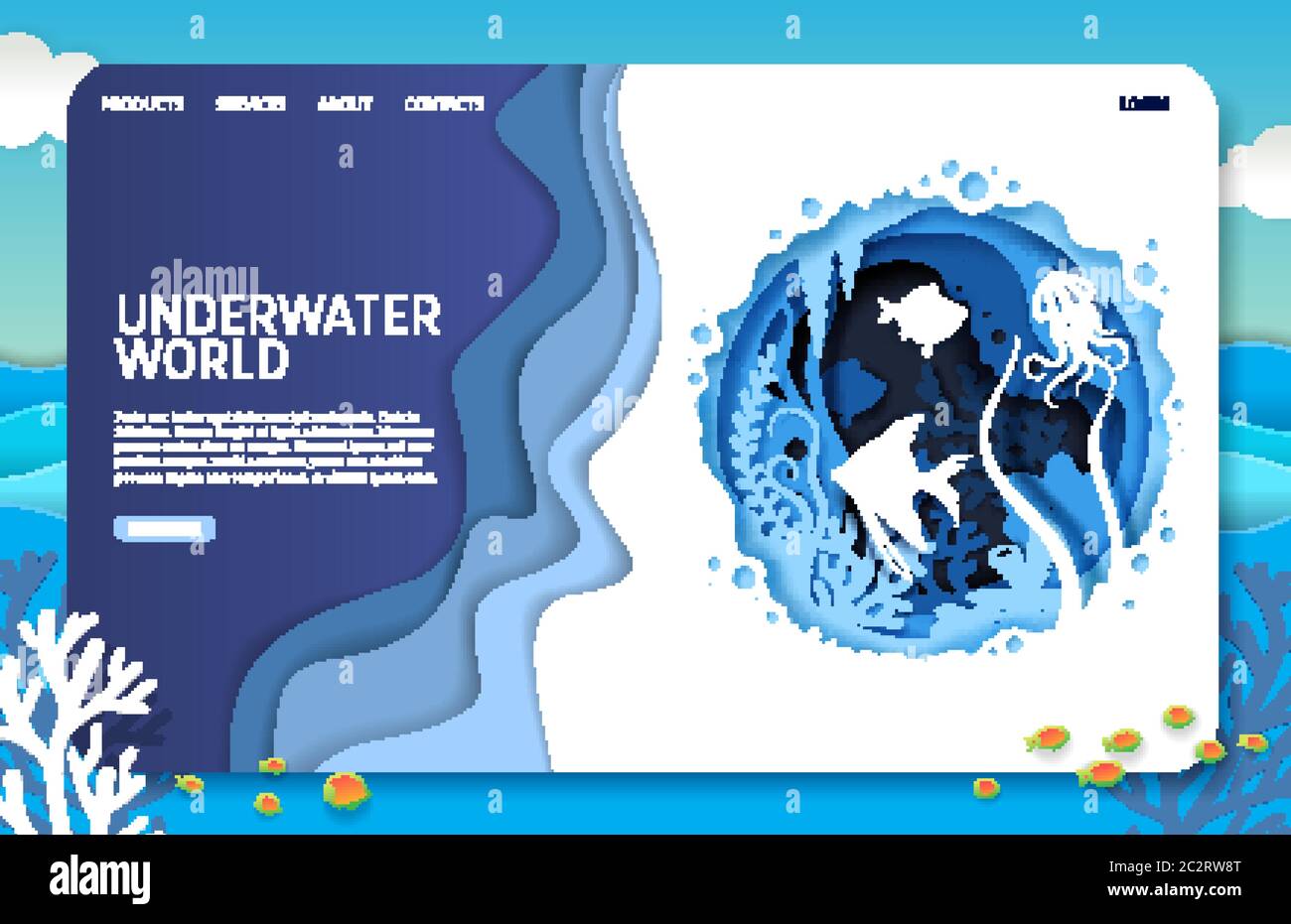 Underwater world vector website landing page design template Stock ...
