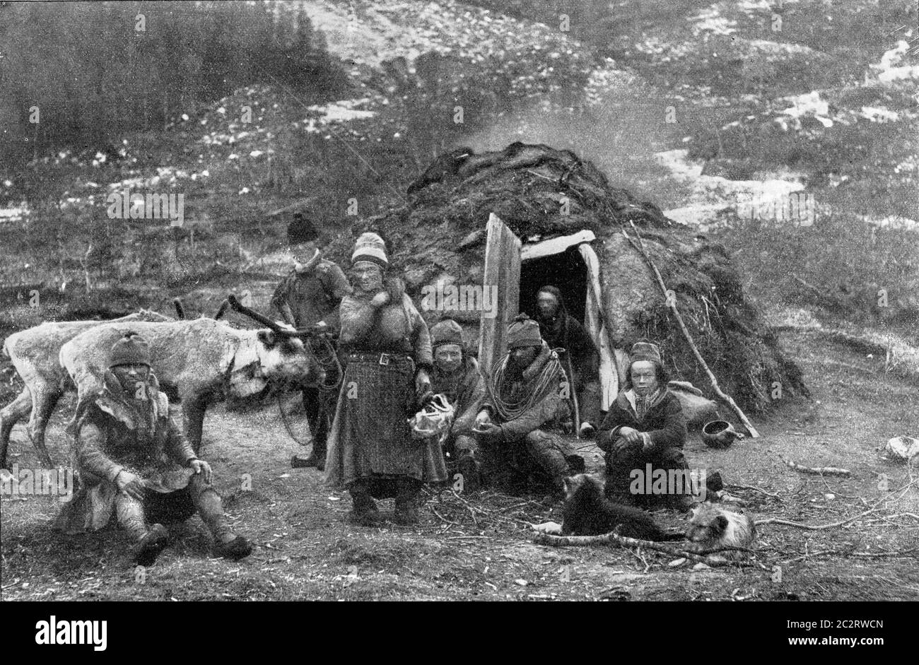 A rabbit camp in the polar regions, vintage engraved illustration. From ...