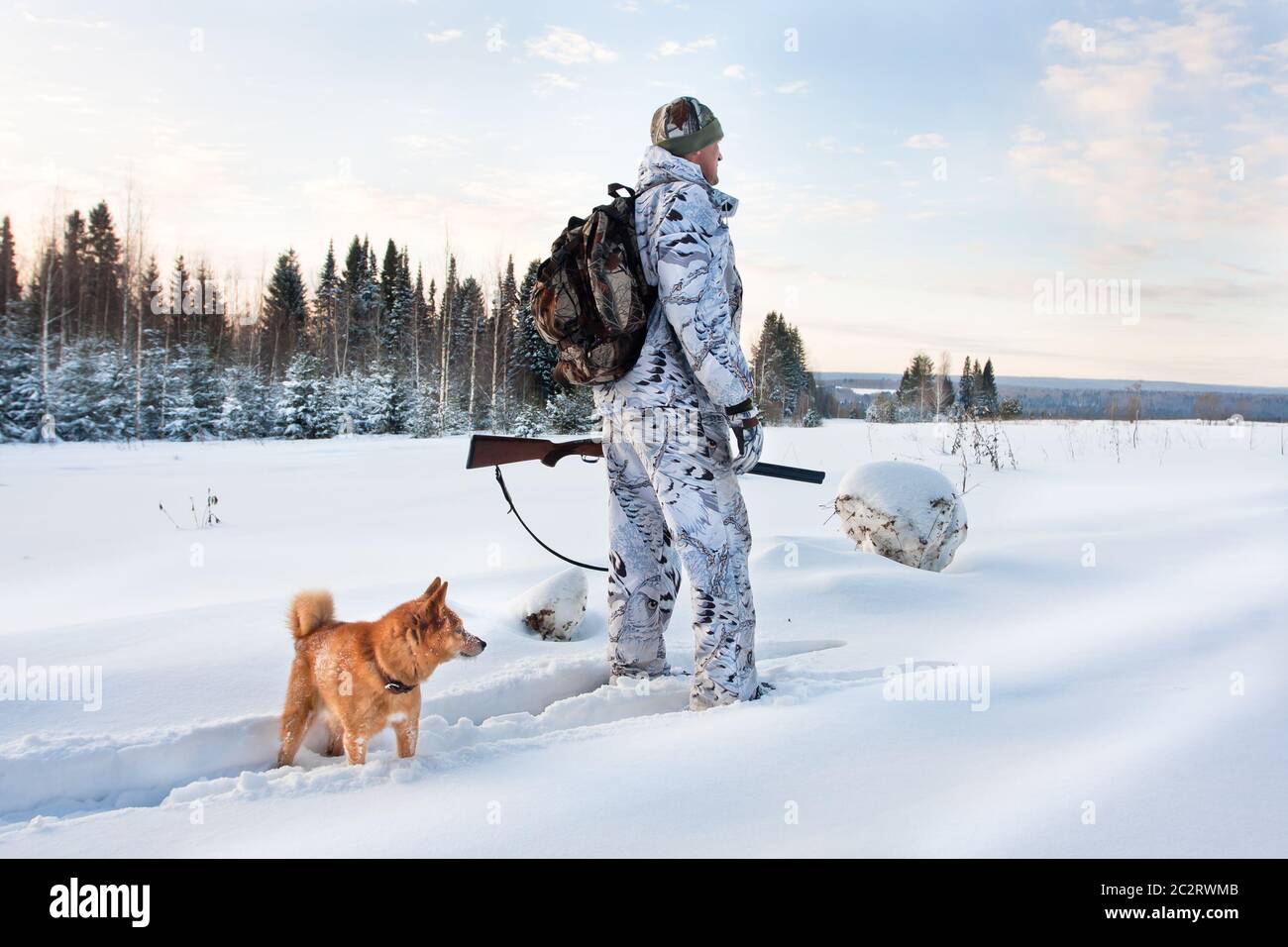 hunter on the skis on winter hunting Stock Photo - Alamy