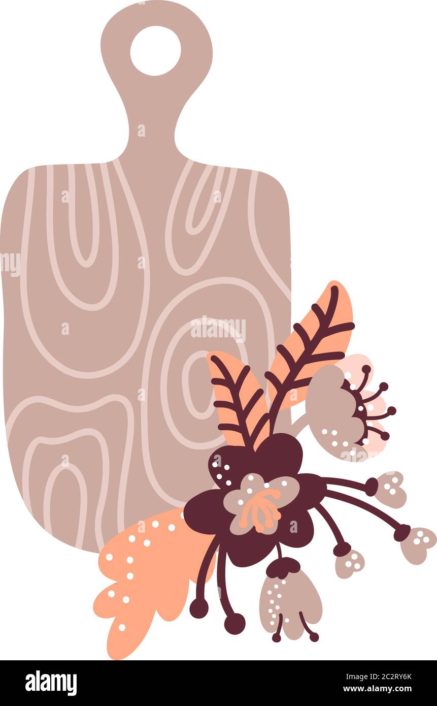 Vector floral cooking board illustration for food blog. Hand drawn cute ...