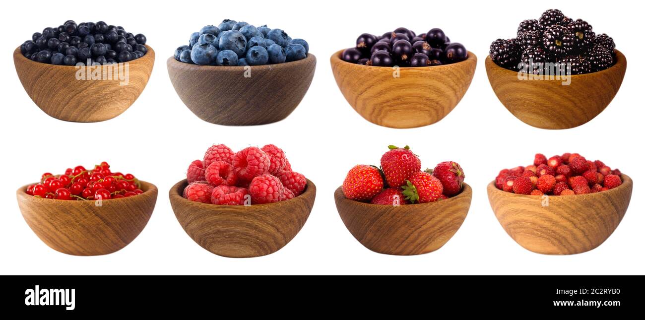 Blue-black and red fruits and berries isolated on white. Sweet and ...