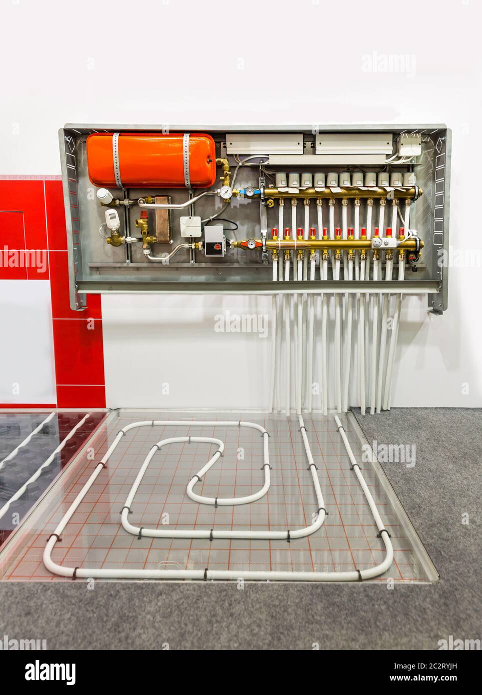Set of heating floor system with collector Stock Photo - Alamy