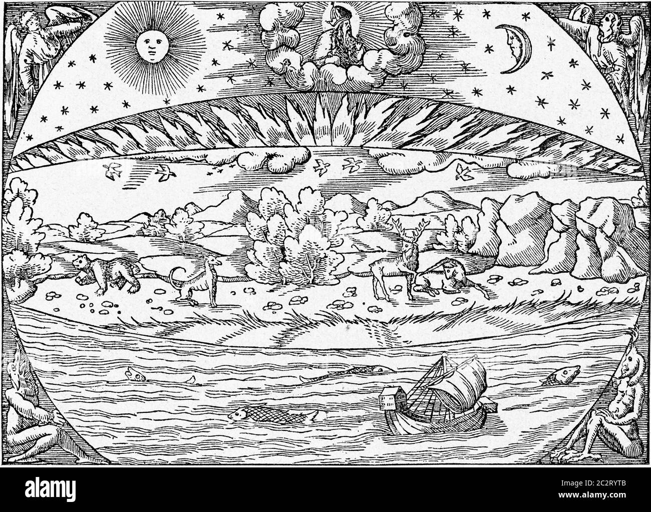 The earth after creation, vintage engraved illustration. From the ...