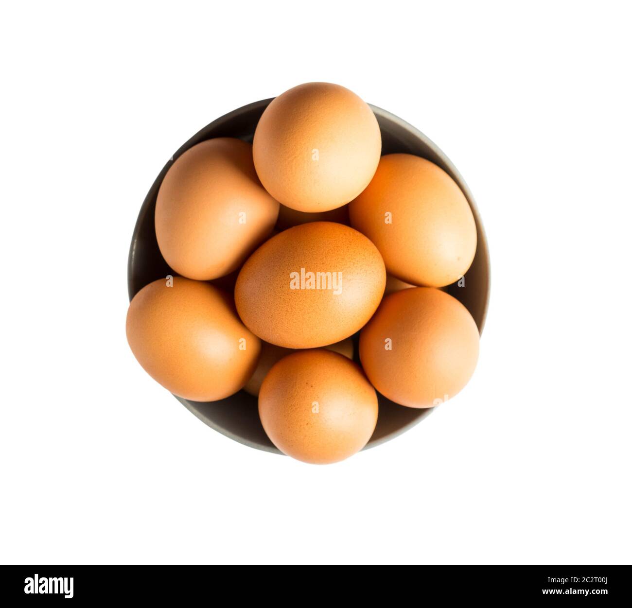 Eggs isolated on white background. Eggs isolated in wooden bowl . Close ...