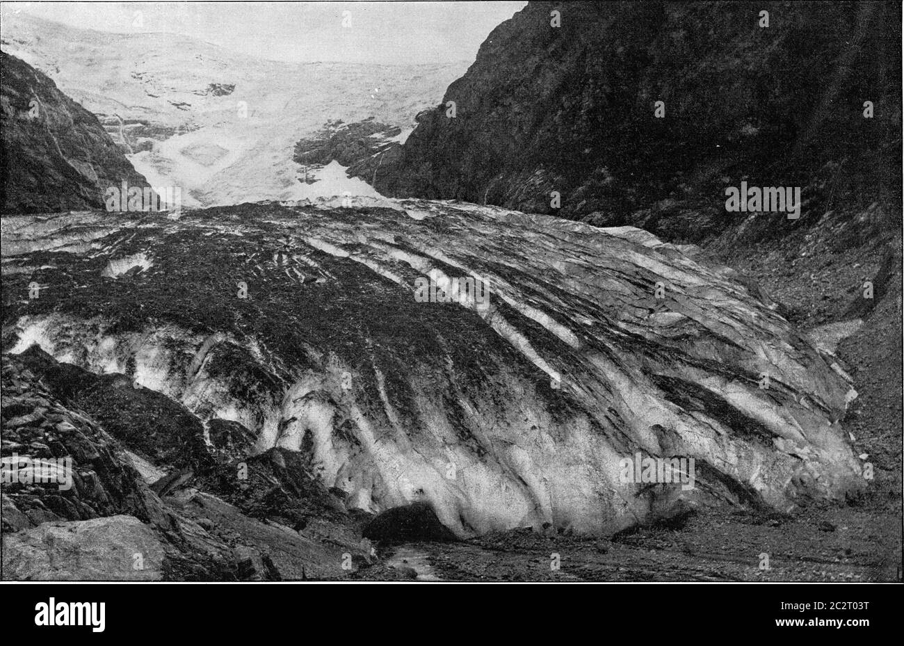The Kjenndalsbreen at Lenodal in Norway, with a trail of scree and ...