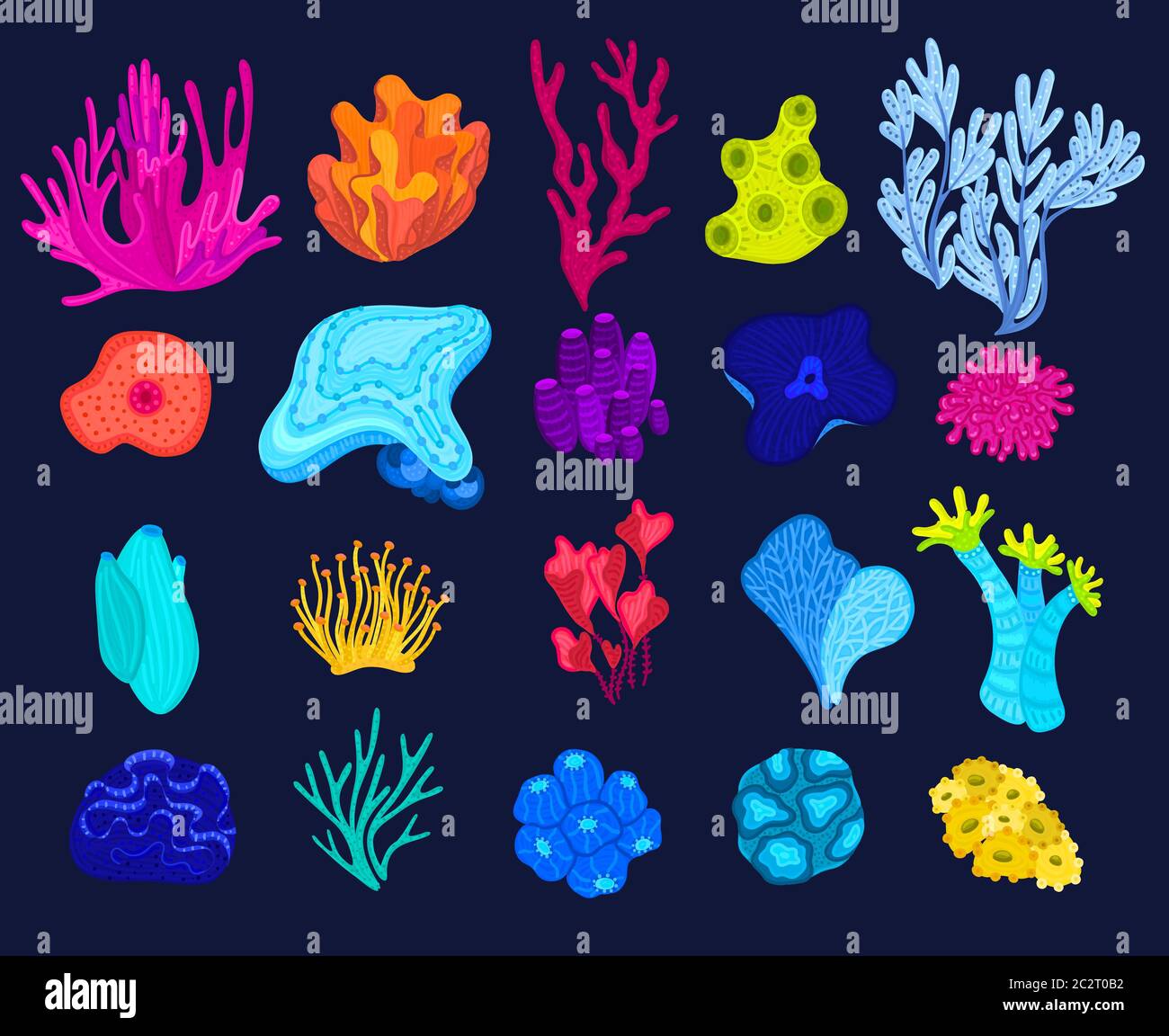 Vector set of hand drawn corals. Colorful sea or ocean life. Design ...
