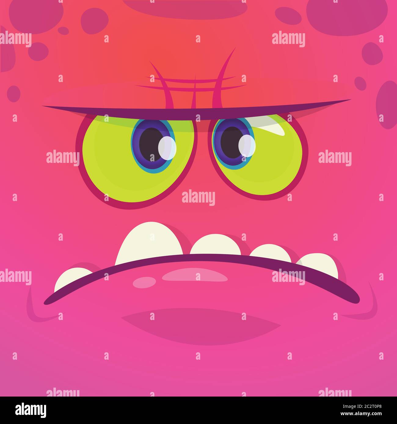 Angry cartoon monster face. Vector Halloween pink monster character ...