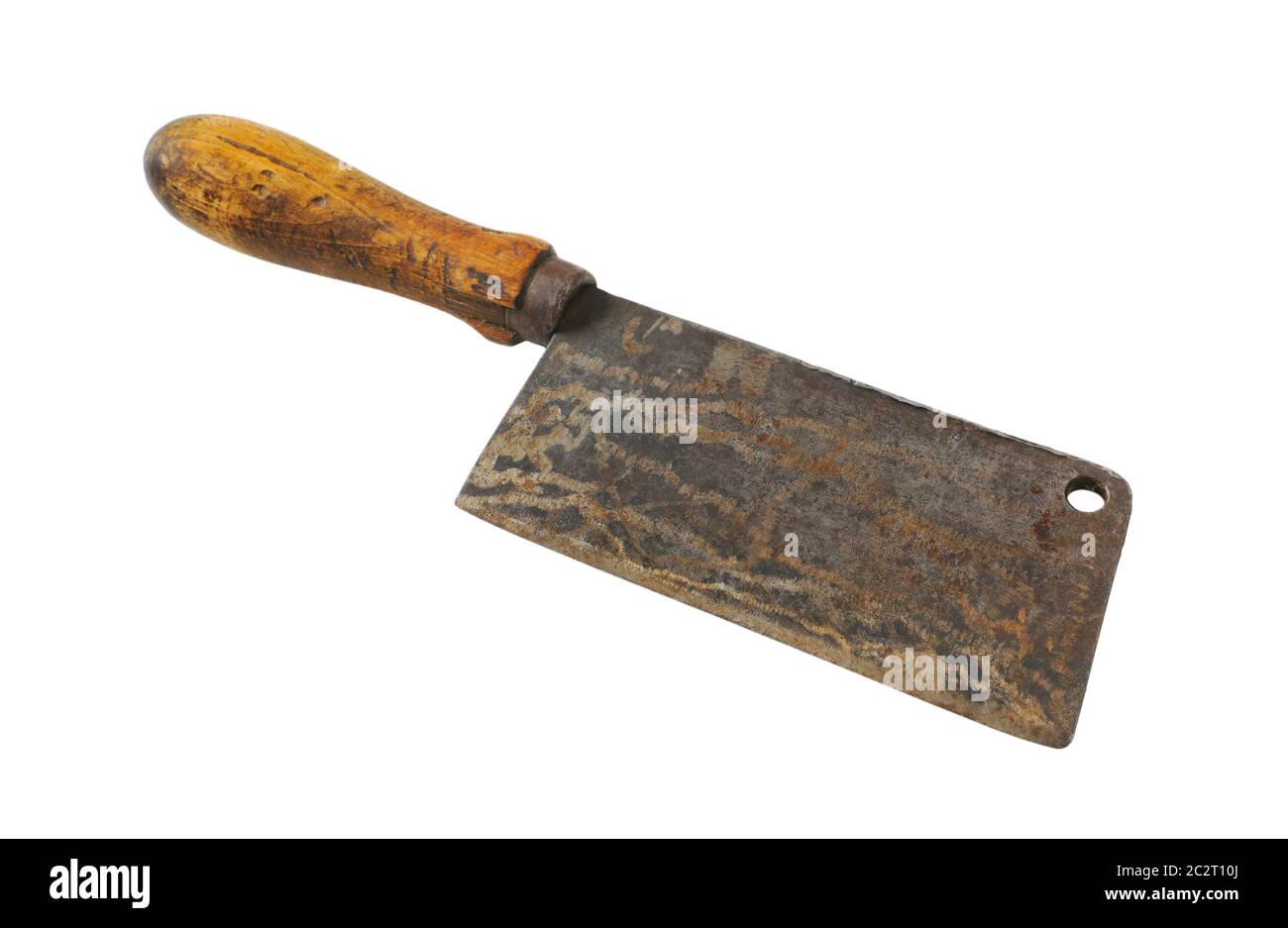 Old rusty chopping knife with wooden handle isolated on white Stock ...
