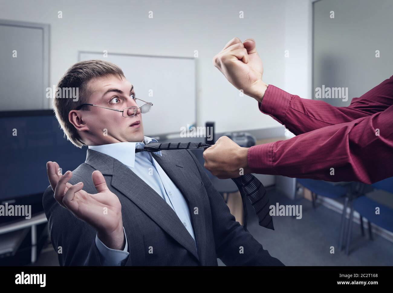 Aggressive office worker fighting with employee Stock Photo - Alamy