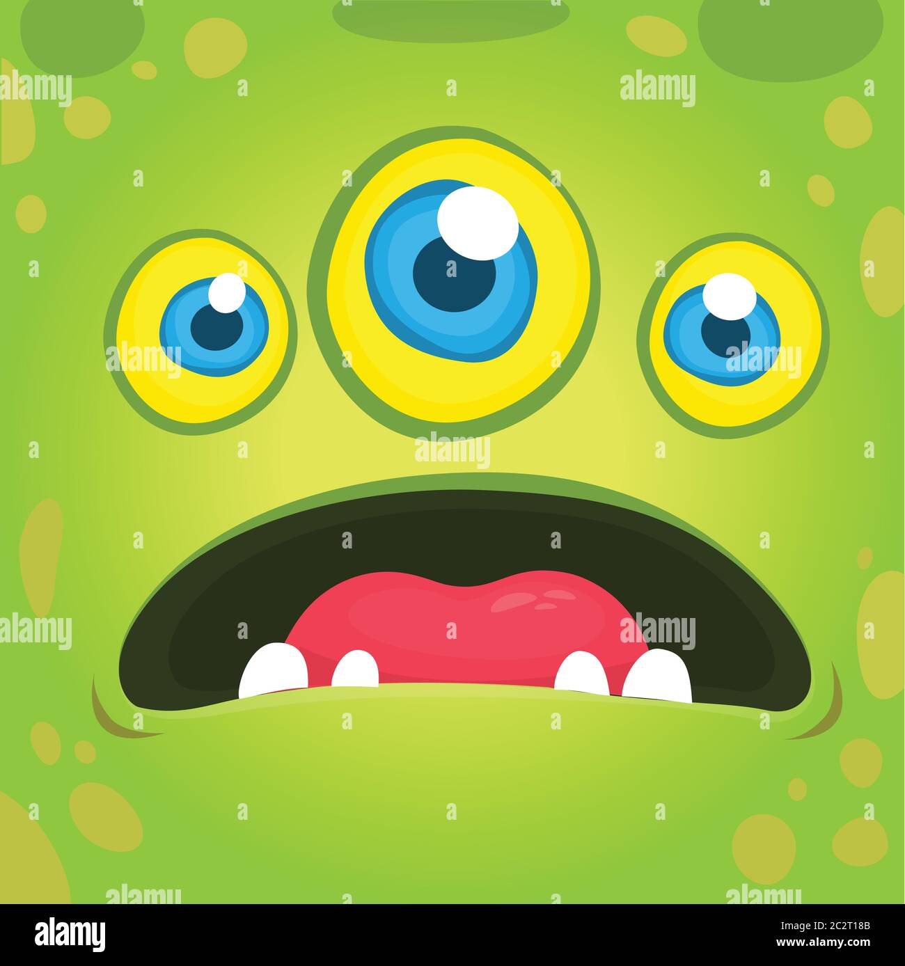 Cute cartoon green alien with three eyes. Vector Halloween monster ...
