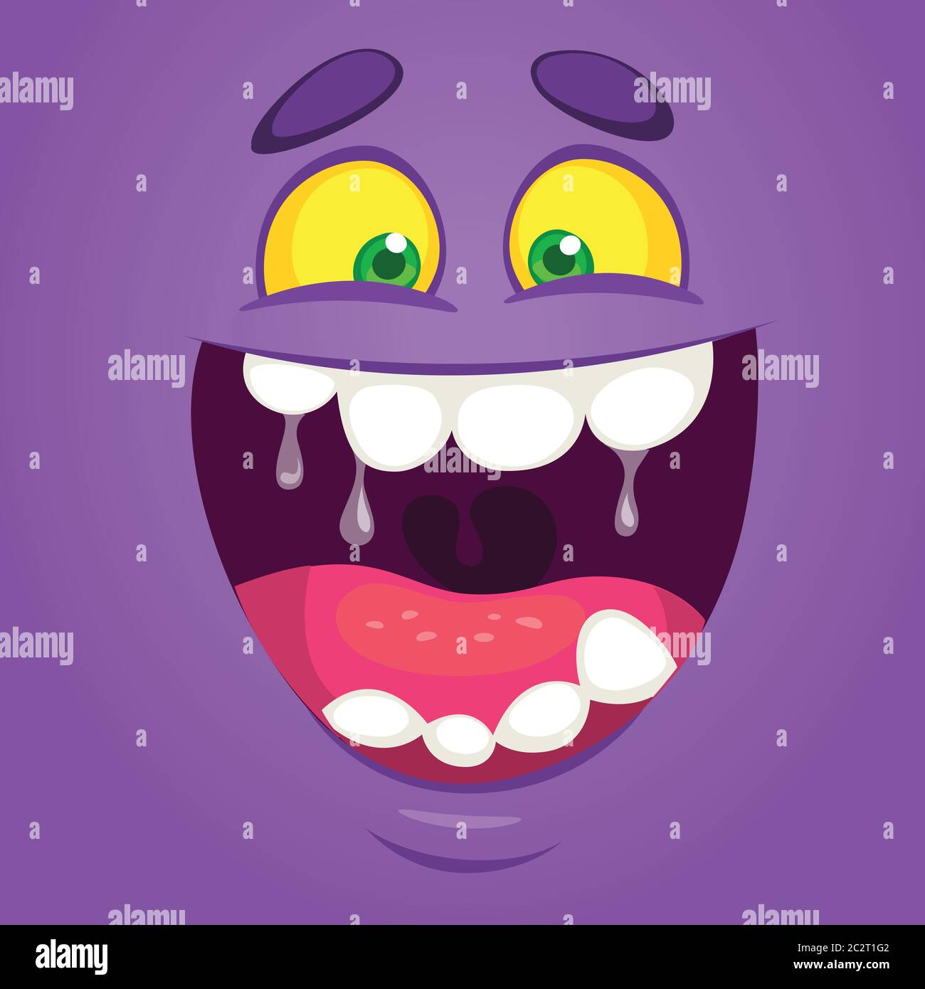 Cool happy cartoon monster face. Vector Halloween purple monster ...
