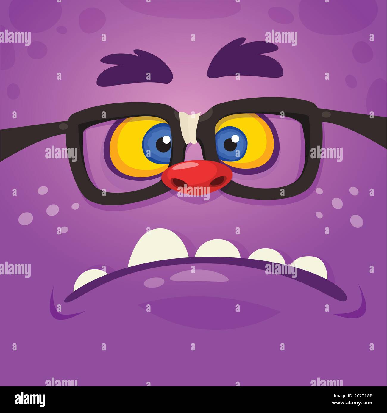 Cartoon smart monster face with eyeglasses. Vector Halloween monster ...