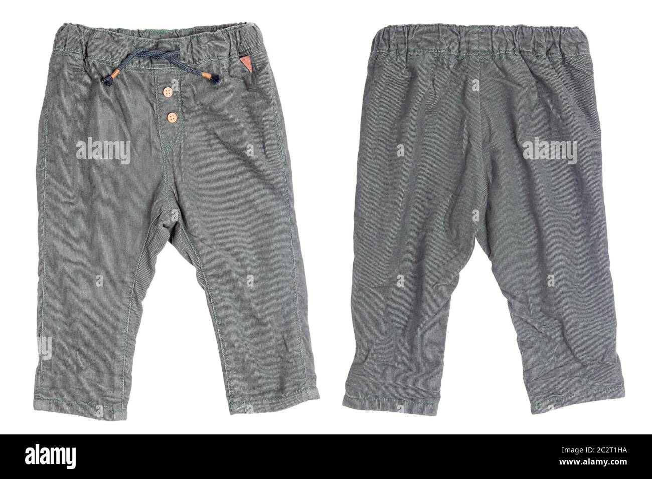 Children pants isolated. Closeup of green gray denim pants isolated on ...