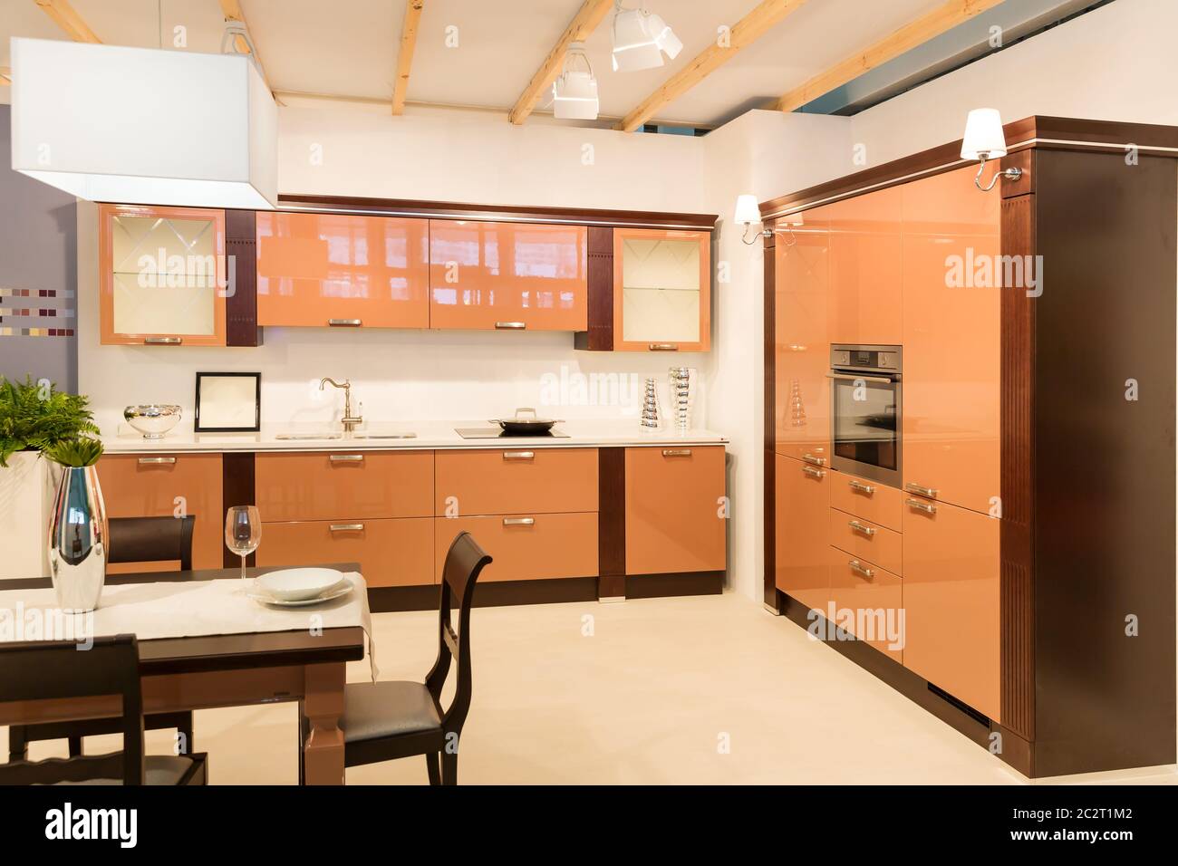 Modern spacious kitchen interior design Stock Photo - Alamy