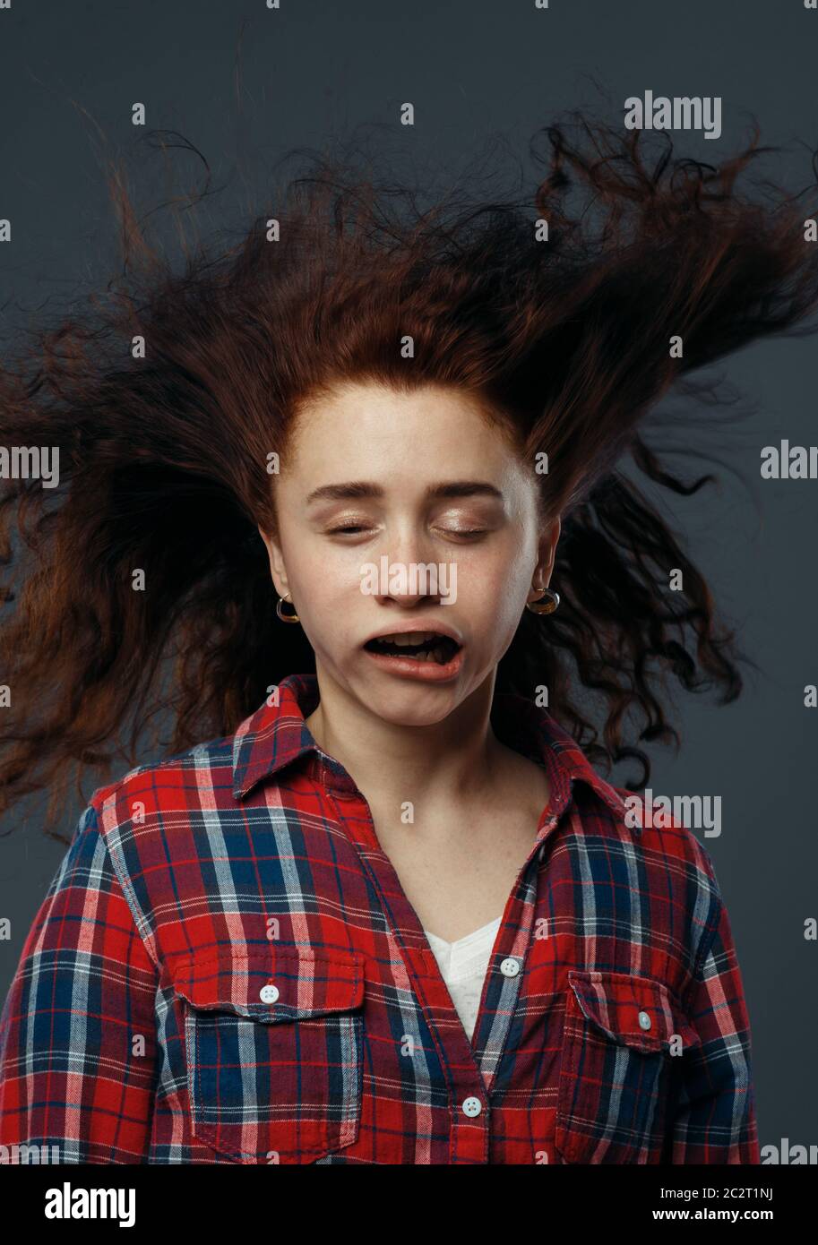 Funny hair blowing adult person hi-res stock photography and images - Alamy