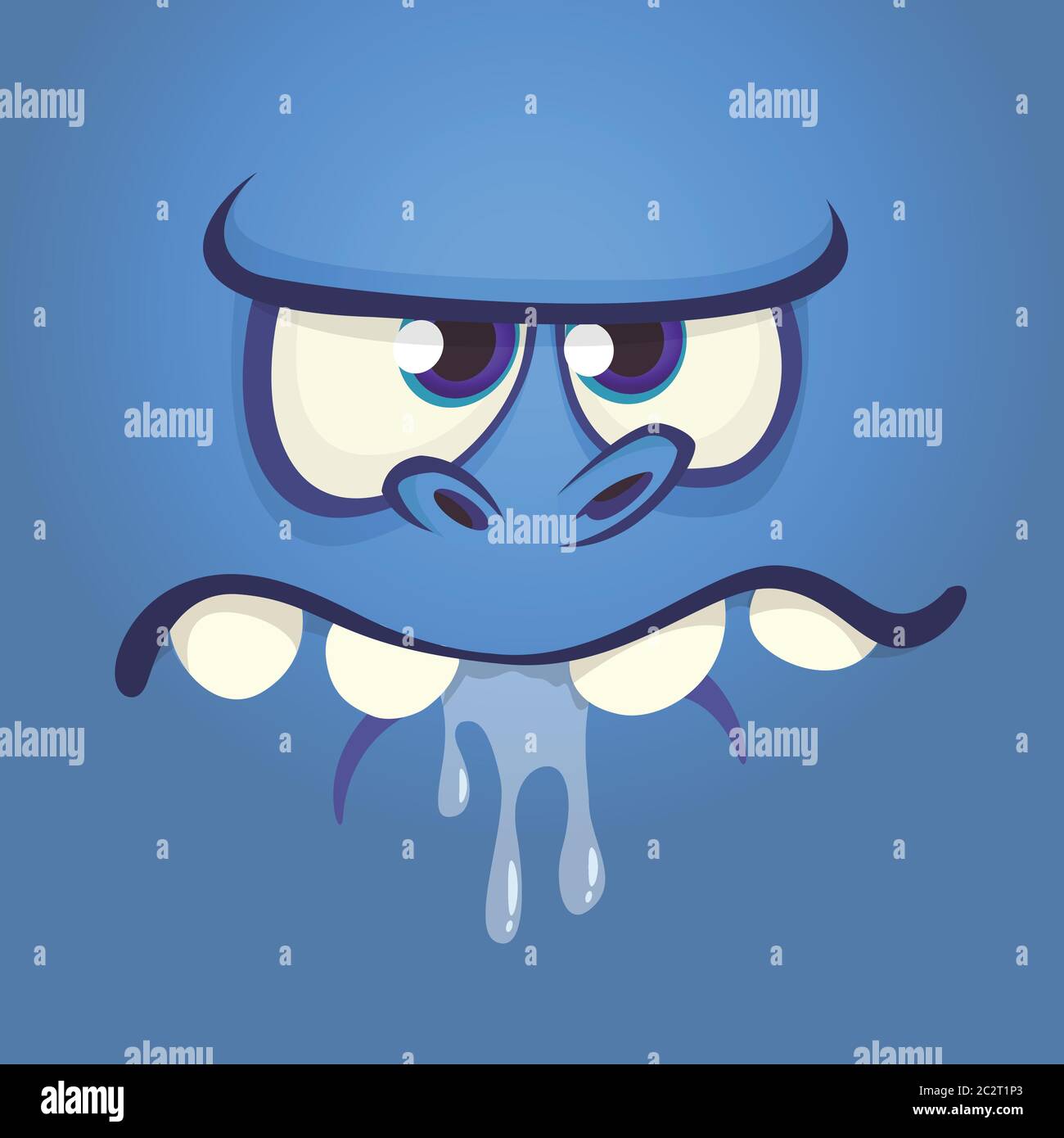 Cool Cartoon Scary Monster Face. Vector Halloween blue monster avatar ...