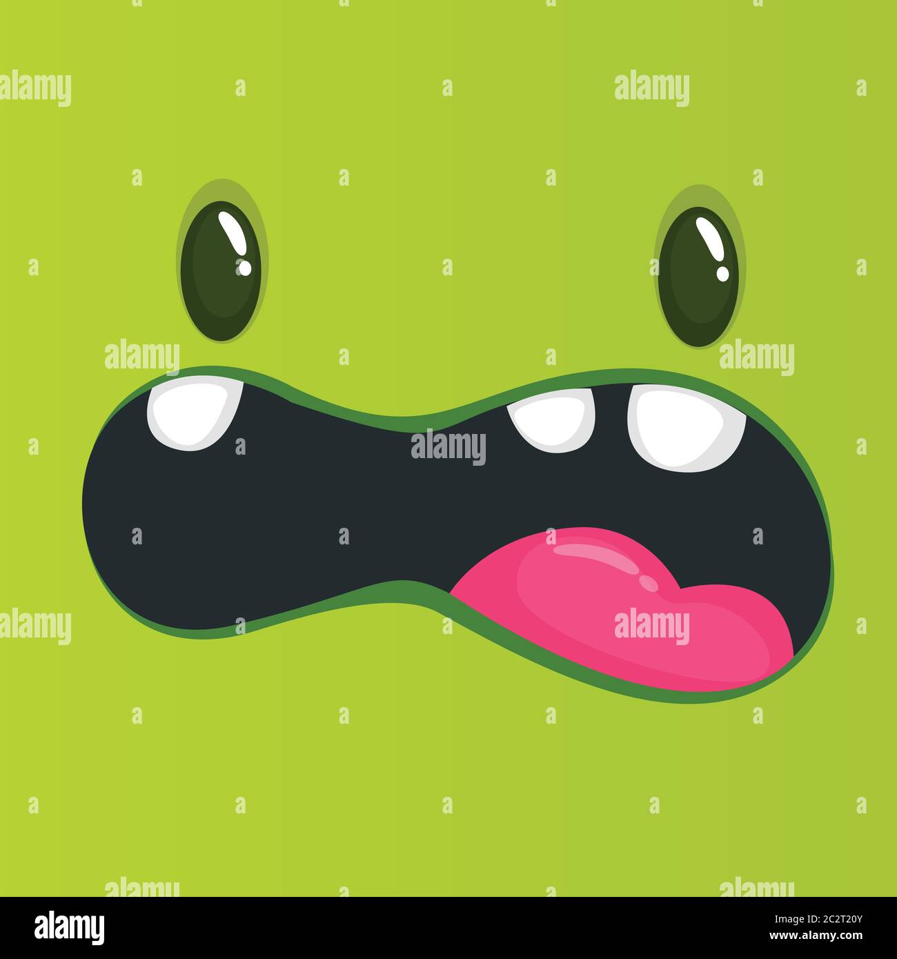 Cartoon monster face. Vector Halloween green monster avatar with open ...