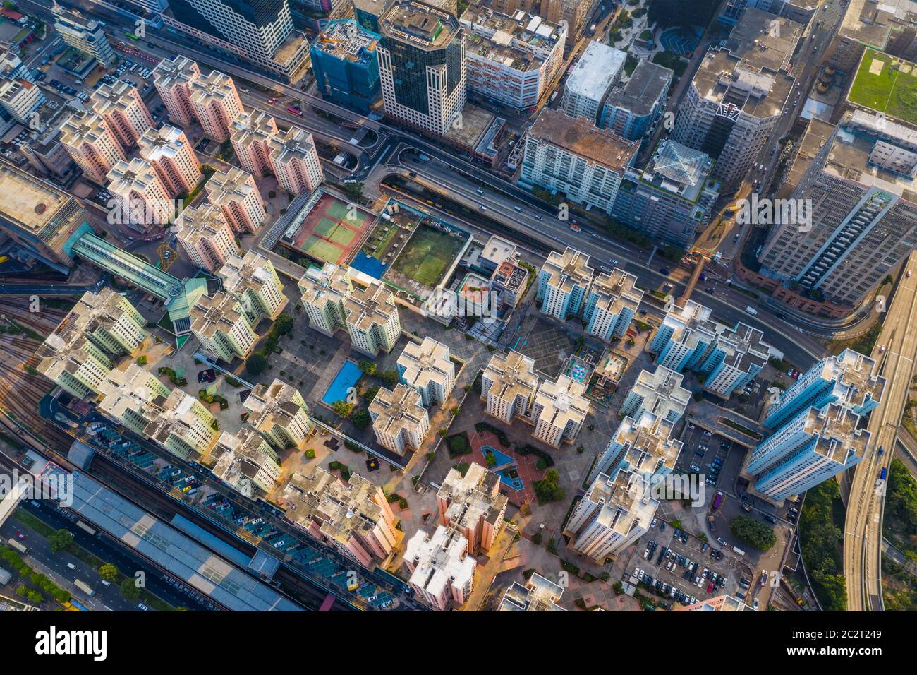 Kowloon Bay, Hong Kong 25 April 2019: Aerial view of Hong Kong city ...